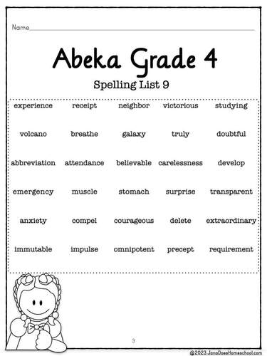 Abeka Spelling, Vocabulary & Poetry 4 - 6th Ed. - List 9 - Review
