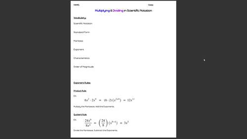 Multiplying & Dividing in Scientific Notation by Miss Mayers Math