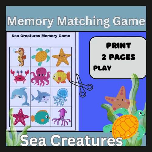 Sea Creatures, Ocean Animals, Memory Matching Game, Center, Cards, Station
