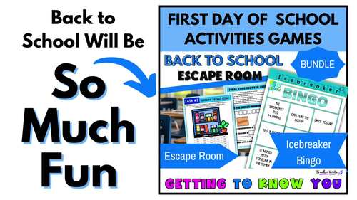 Back to School Activities Escape Room and Icebreaker Bingo Game Bundle