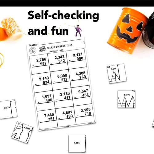 Halloween Math 4th-5th Secret Picture Tile Printables | TpT