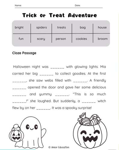 Halloween Cloze Passages | Reading Comprehension & Vocabulary ...