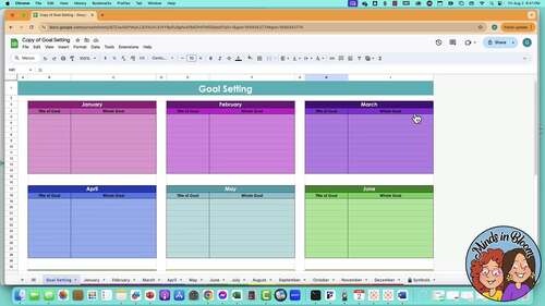 SMART Goal Setting Spreadsheet BTS Mini Lesson Worksheets Habit Tracker SEL