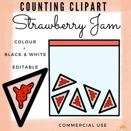 Food Clipart - Counting Strawberry Jam on Toast - Editable - Commercial Use