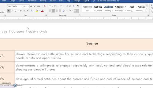 Editable NSW Outcome Early Stage 1 Kindergarten Tracking Sheets all KLAs