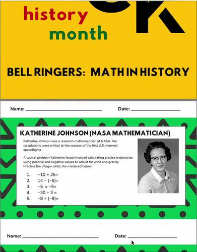 25 Days of Black History Month Math Problems | Middle School Bell Ringers