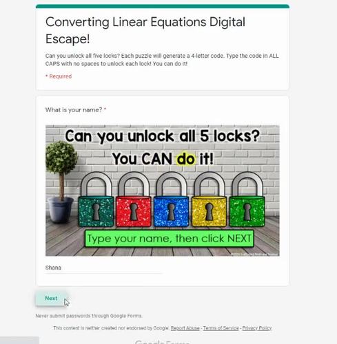 Converting Linear Equations Digital Math Escape Room | TPT