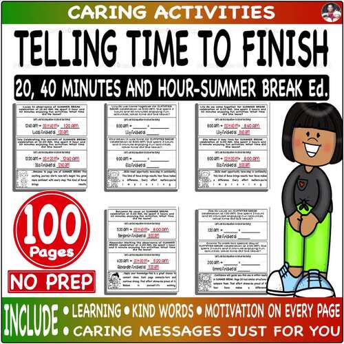 Telling Time to 20, 40 Minutes and Hour to time finishSolve - Summer ...