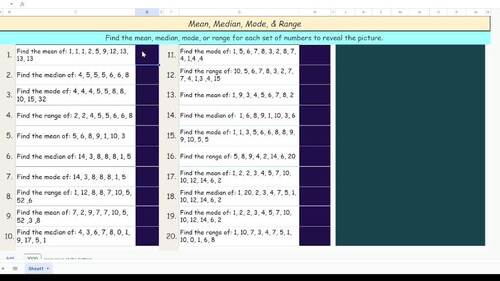 Mean, Median, Mode, and Range Digital Picture Pixel Art Reveal Math ...