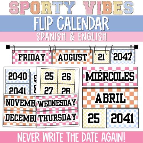 Pastel Checkered Flip Calendar for Classroom, Calendar Display for ...