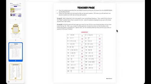 Math Review Games Integer Operations Test Prep Math SOL Review No Prep