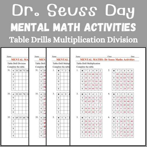 Dr. Seuss Day Funny Mental Math Activities Table Drills Multiplication ...