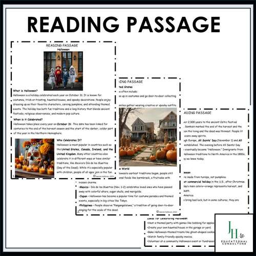 Halloween Reading Comprehension Passage | No Prep Fall Activity | October