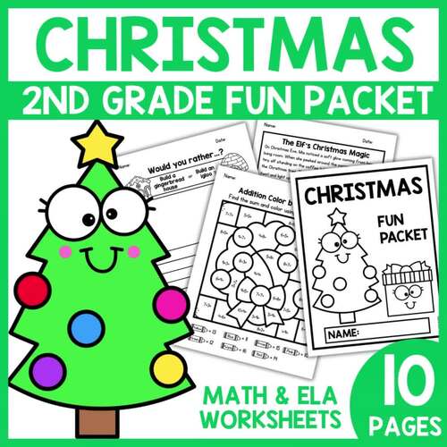 Christmas 2nd Grade Math & ELA Activities | Fun Worksheets Packet No Prep