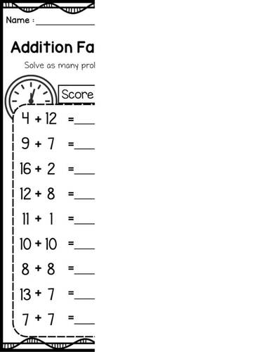 1-Minute Addition Math Drills | Addition Timed Tests to 20| Math Facts ...