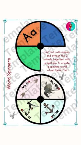 Kindergarten Vowel Vocabulary Spinners A,E,I,O,U by Bored Parrot