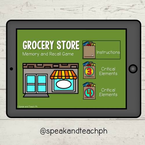 Grocery Store Memory and Recall No Prep Speech Therapy Boom Cards™