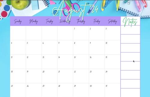 Printable Academic Calendar (Aug-May) by Teaching with a Touch of Taylor
