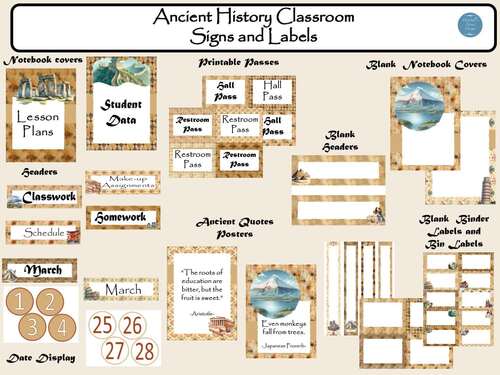 Ancient World History Classroom Signs, Labels, Notebook Covers, Passes ...
