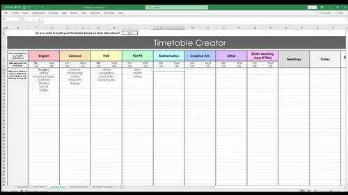 Teacher Timetable Creator for Microsoft Excel - Printable - Custom