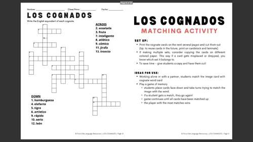 Los Cognados | Spanish Cognate Lesson by Pura Vida Language Resources