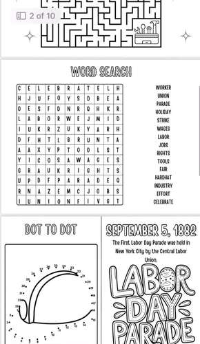 Labor Day Activity Pages | Printable Labor Day Worksheet Activities for ...