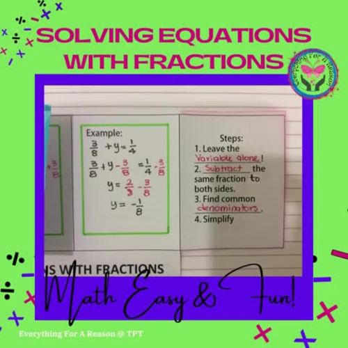 Solving Equations with Fractions Foldable PDF + EASEL | TpT