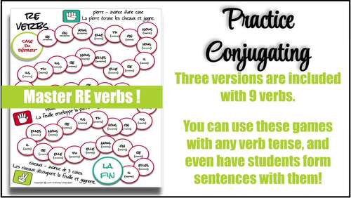 French Regular RE Verbs Conjugation Game - Rock, Paper, Scissors
