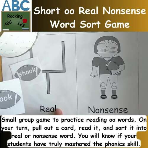 Short oo vowel pair/digraph real and nonsense word sort game or craft