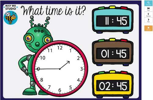 TELLING TIME TO THE QUARTER HOUR BOOM CARDS PRACTICE 2ND GRADE REVIEW ...