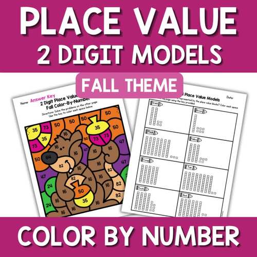 Fall Place Value 2 Digit Numbers Base Ten 10 Blocks Models Color by ...