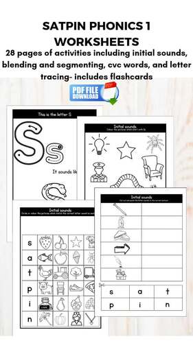 Phonics Worksheets Group 1, SATPIN Beginning Sounds, CVC words, Letter ...