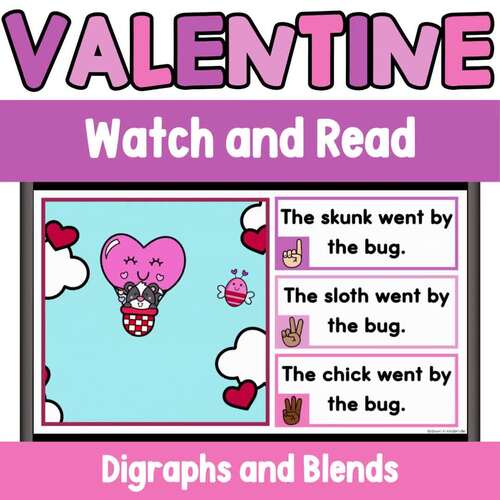 Valentine Watch and Read Digraphs Blends- Animated Slides SOR Phonics Games