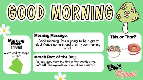 March Morning Meeting Editable Canva Slides by mrsdarkointhird | TPT