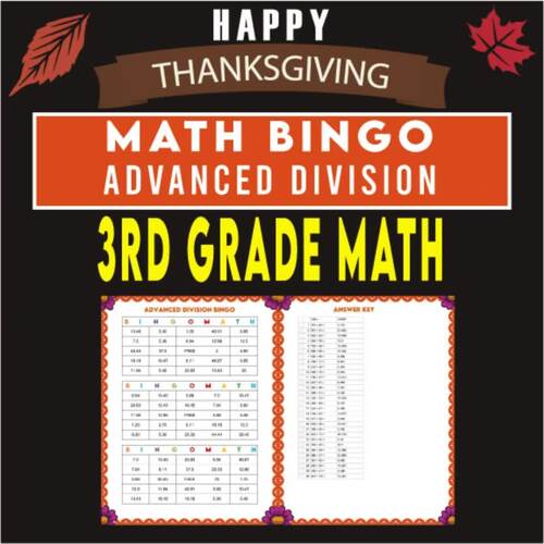 3rd Grade Division Bingo Games - Thanksgiving Advanced Division Bingo Math