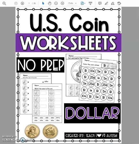 Dollar Worksheets by Teach Love Autism | TPT