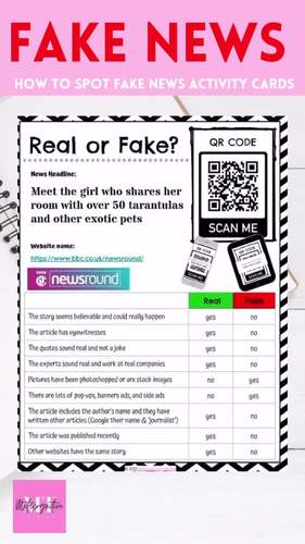 How to Spot Fake News Websites Activity Cards by Metacognitive Teacher
