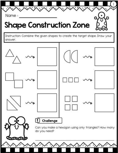 1st Grade Shapes Attributes Worksheets 1.G.A.2 | Compose 2D & 3D Shapes ...
