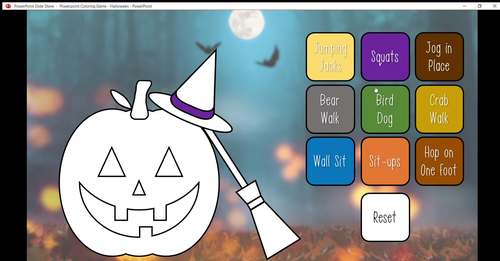 Digital PowerPoint Coloring Gross Motor Game- Halloween Pumpkin Themed