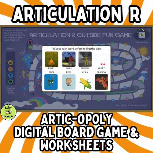 Articulation R Sound Digital Board Game and Worksheets for Speech Therapy