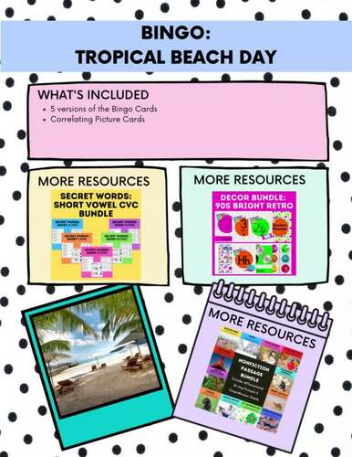 Tropical Beach Bingo Game Party Activity Luau Hawaii by Ms Beh in K