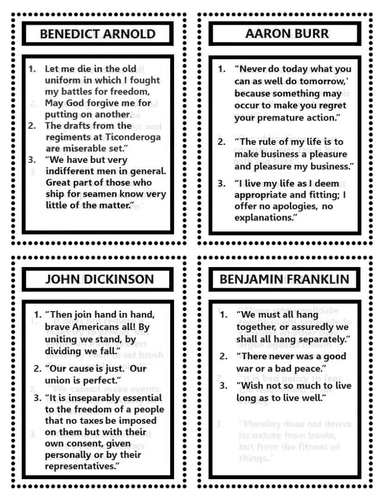 American Revolution Revolutionary War Famous People Game by Made by History