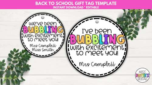 Bubbling with Excitement Back to School Gift Tag Editable Template for ...