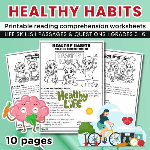 Healthy Habits Reading Comprehension Worksheets, Life Skill Passages ...