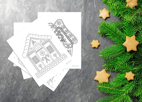 Gingerbread Houses Coloring Pages, Christmas Coloring Sheets, Holiday ...