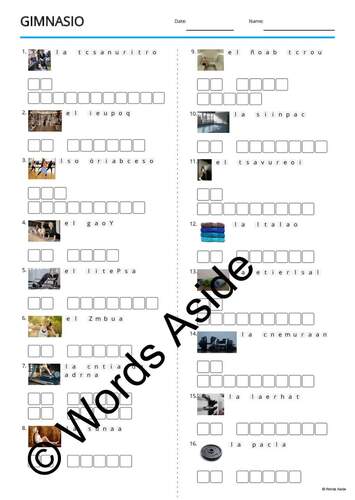 Spanish Vocabulary Writing Spelling Worksheets Card Crossword Anagram GYM