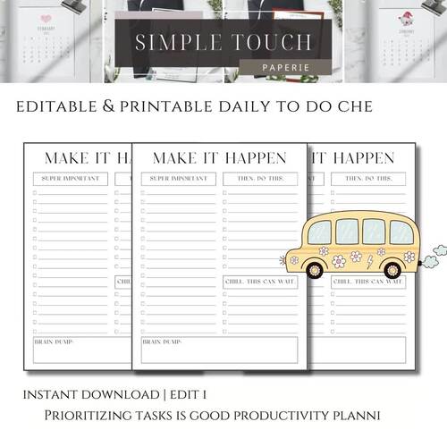 Editable and Printable Daily To Do Checklist Template by Simple Touch ...