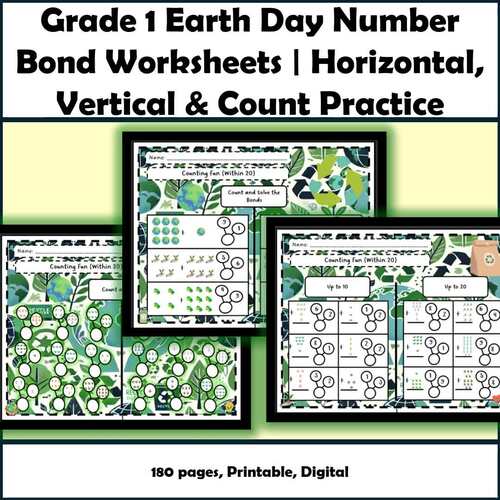 Grade 1 Earth Day Math Addition Count Solve Number Bond Within 20 Pack