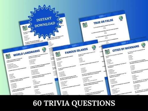 World Geography Trivia Game | Fun Printable Geography Quiz with 60 ...