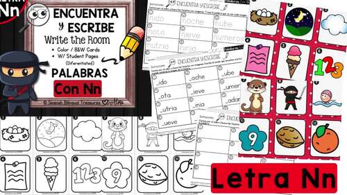 Spanish- Encuentra y Escribe Letra Nn | Write the Room by Alma Almazan
